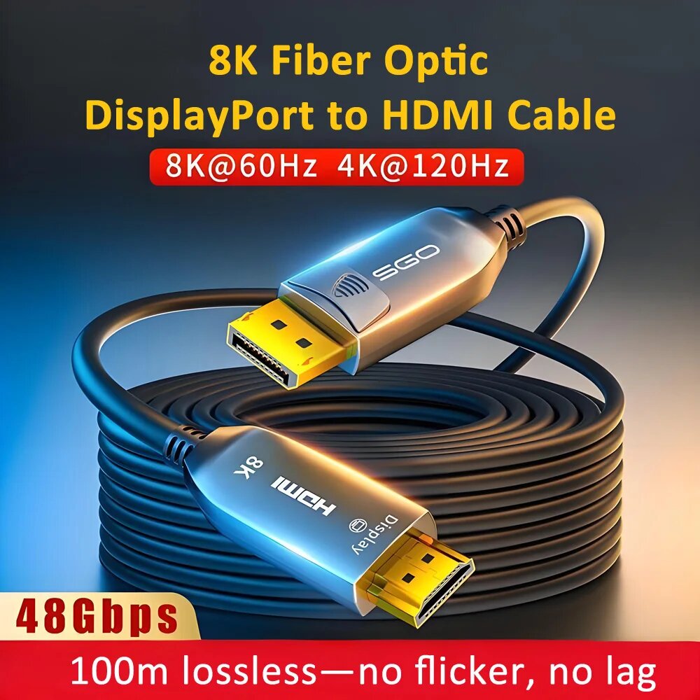 Fanakm Оптоволоконный кабель DisplayPort 2.0 - HDMI 2.1 8K 10m