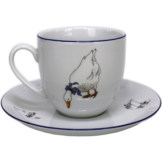 Чашка с блюдцем Thun 1794 "Saphyr", декор "Гуси", 250 мл, блюдце 155 мм. (САП0026)