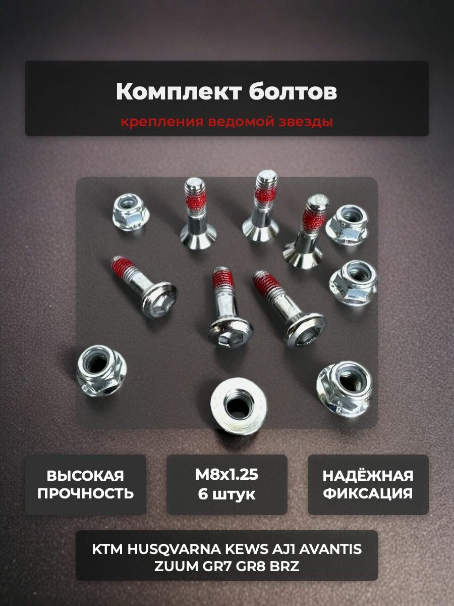 Болты крепления задней звезды на мотоцикл М8х25 (комплект 6 шт).