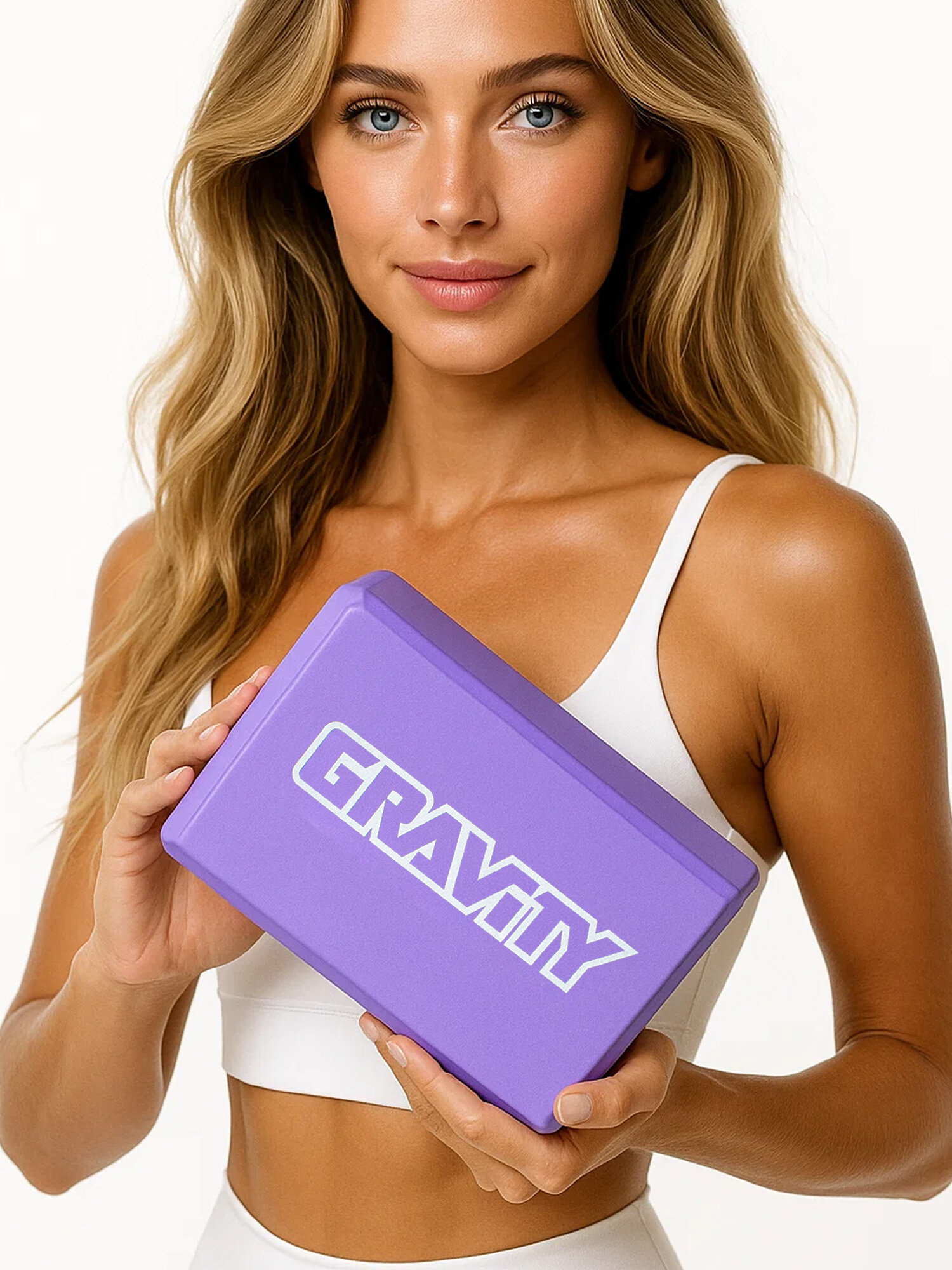 Блок для йоги Gravity, фиолетовый, 22х15х7 см, вес 150 грамм, кирпич для йоги