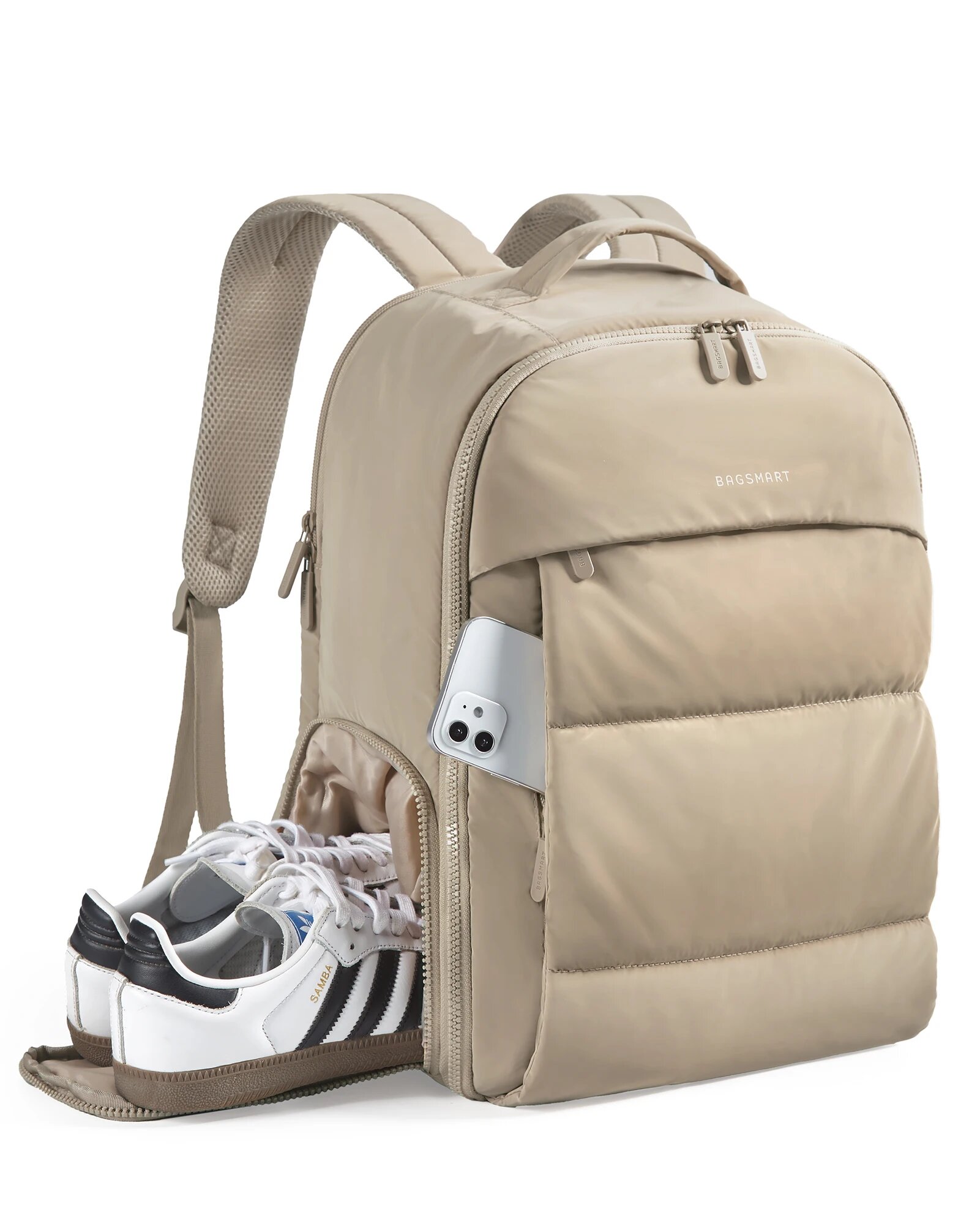 BAGSMART рюкзак бежевый, 15.6", отдел для обуви