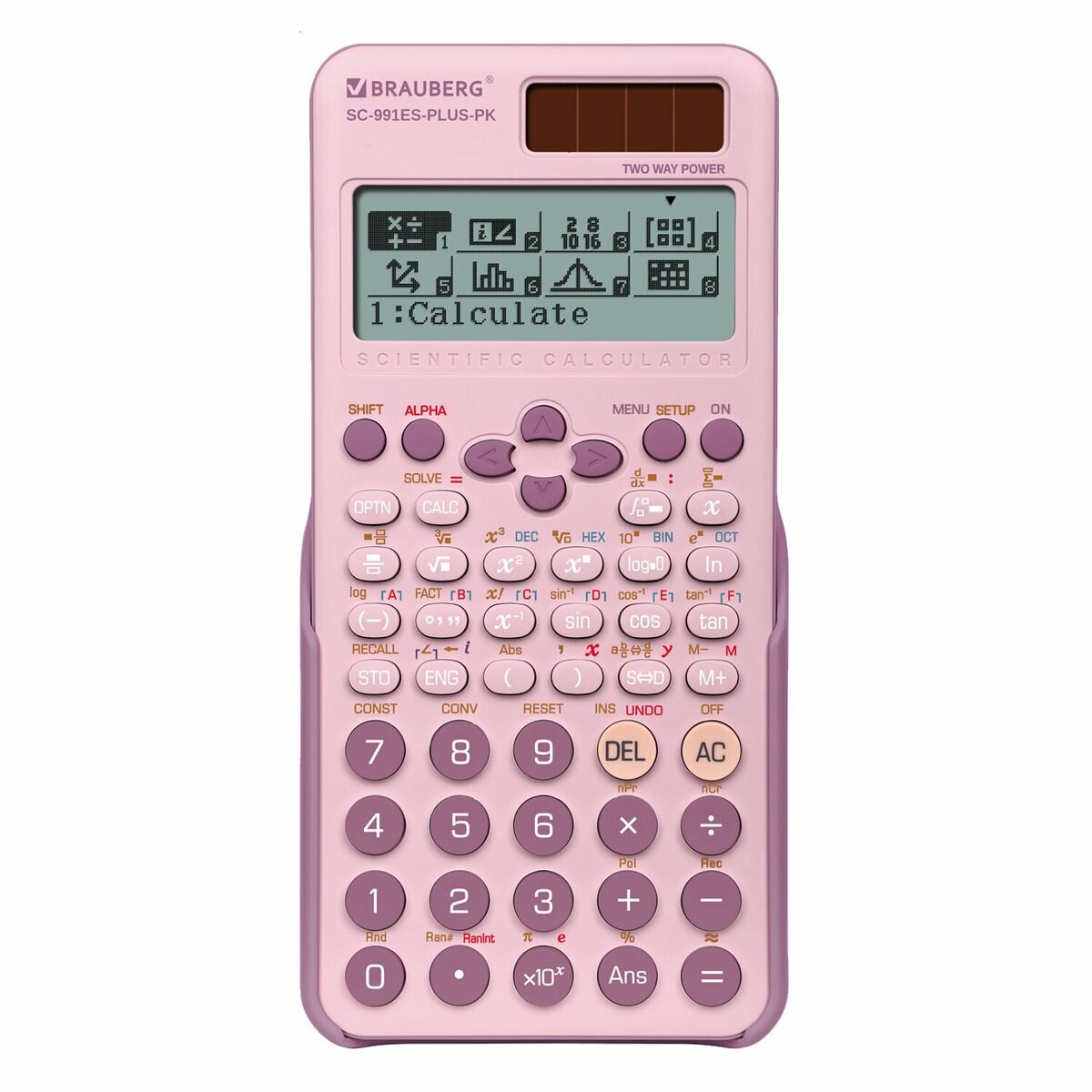 Калькулятор инженерный Brauberg SC-991ES-PLUS-PK (10+2-разрядный) 252 функции, розовый (272654)