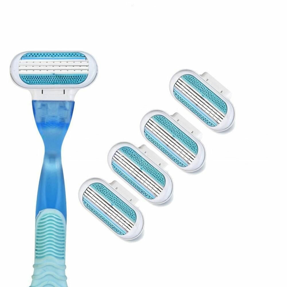 Женская безопасная бритва для удаления волос, 3-слойные лезвия, с 4 сменными бритвенными головками