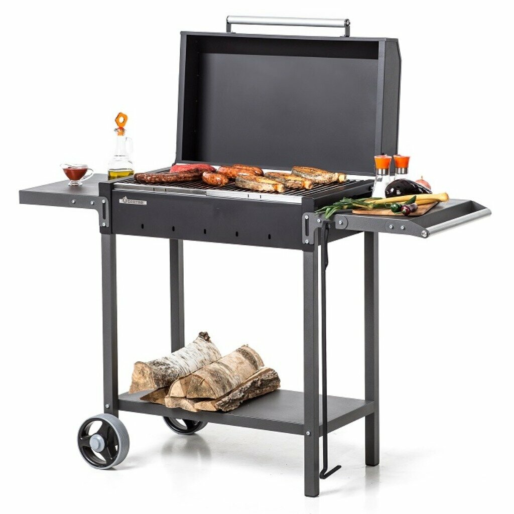 Мангал GRATAR 1285х600х520х901 мм, 2 мм, разборный, с крышкой, 2 полки, колеса