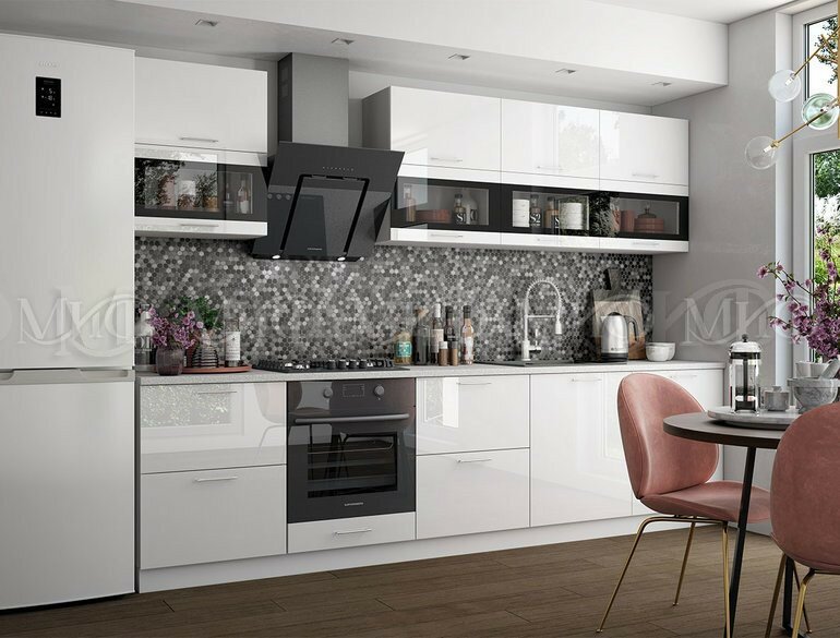 Кухня Миф Техно 3,0м Белый глянец, столешница Антарес, размер 3000х600х2100мм