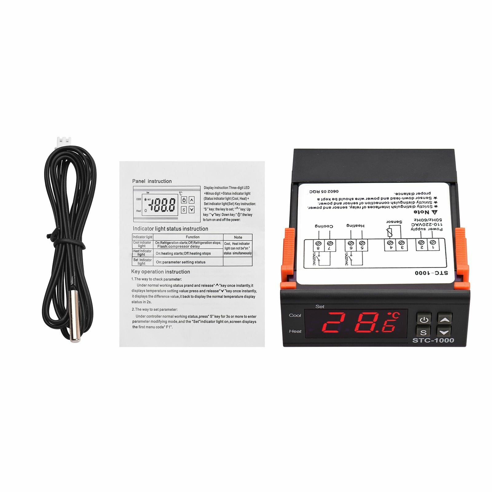Цифровой контроллер температуры STC-1000, переменный ток 110 220 В, интеллектуальный термостат для холодильника, нагрева/охлаждения с отложенным запуском и сигнализацией высокого/низкого уровня
