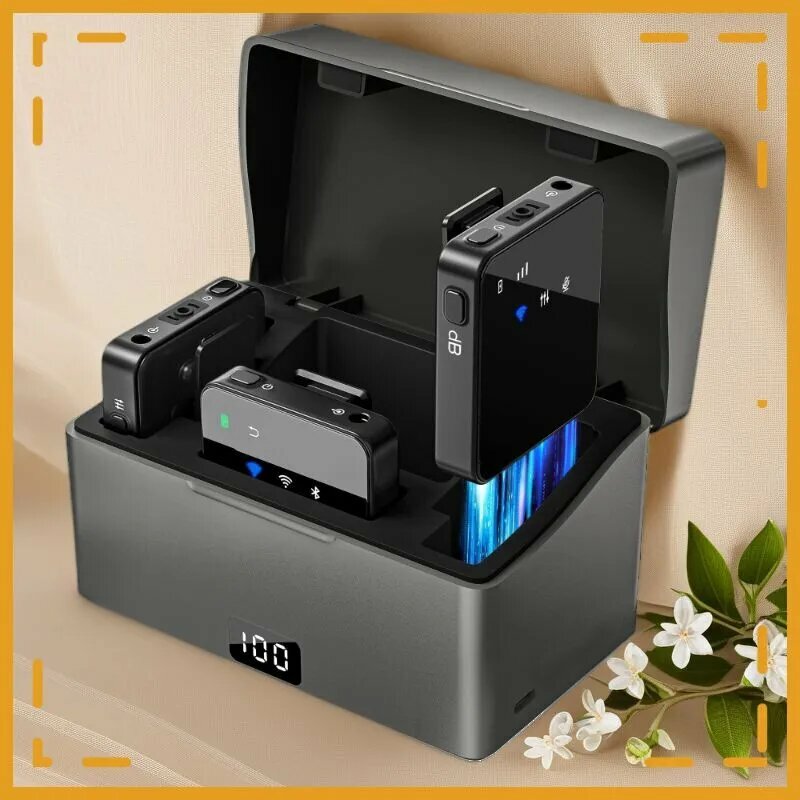 Микрофон петличный Беспроводной микрофон с лацканами, беспроводной микрофон для камеры, передача 100 м, зарядные коробки, шумоподавление, реверберация, для прямой трансляции, черный