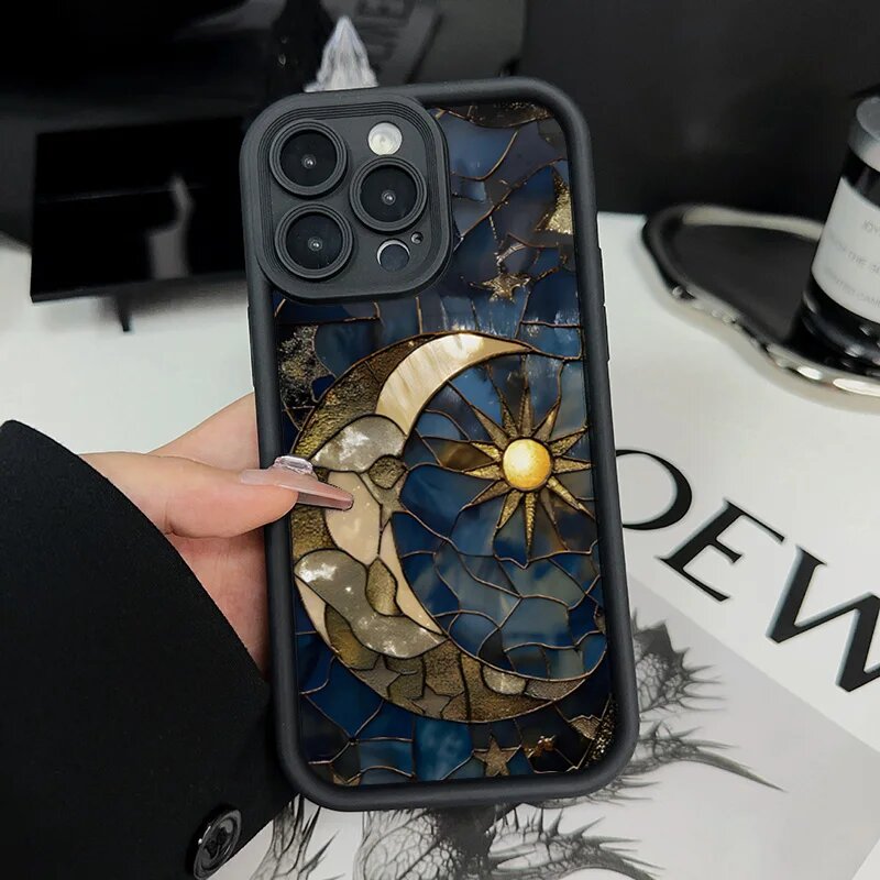 Чехол Poco F6 Moon Sun Design, матовый силикон, черный
