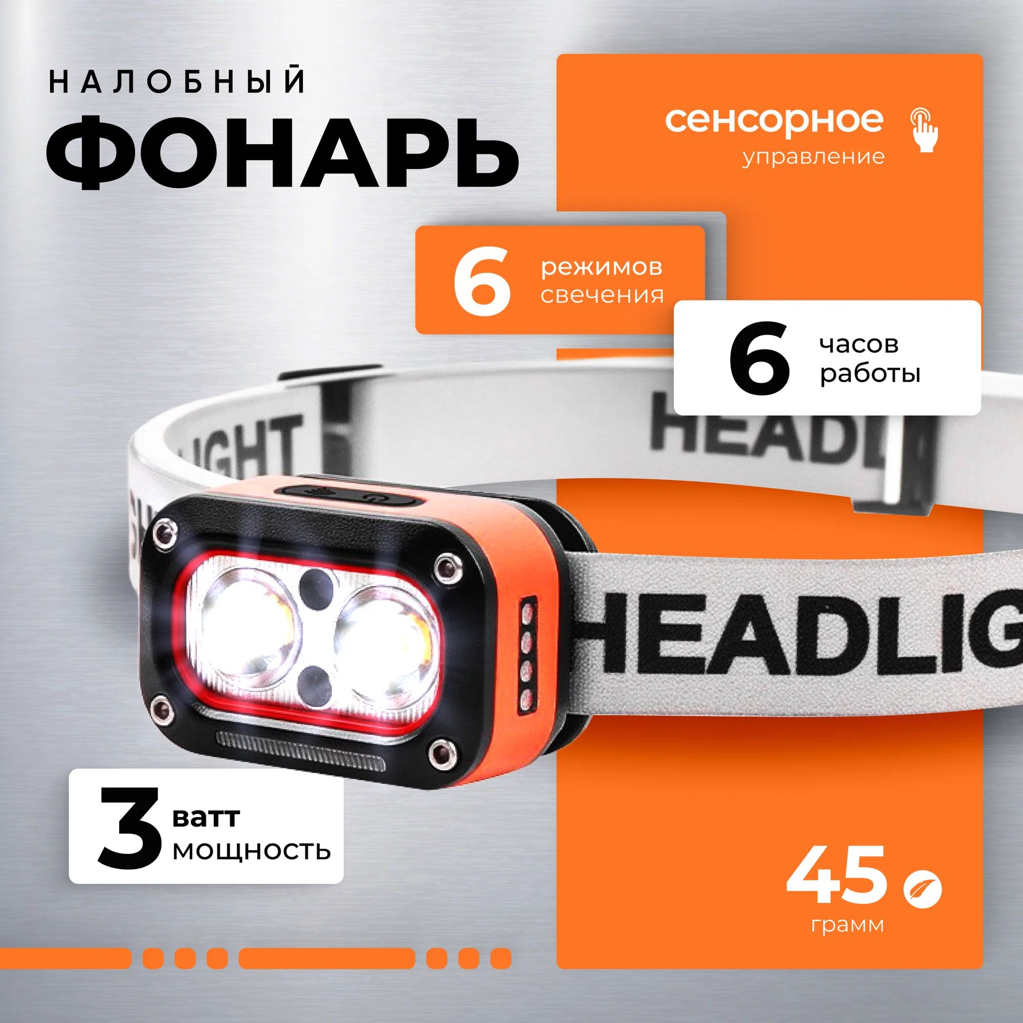 IHUAlite Компактный перезаряжаемый налобный фонарь IPX6 с сенсором