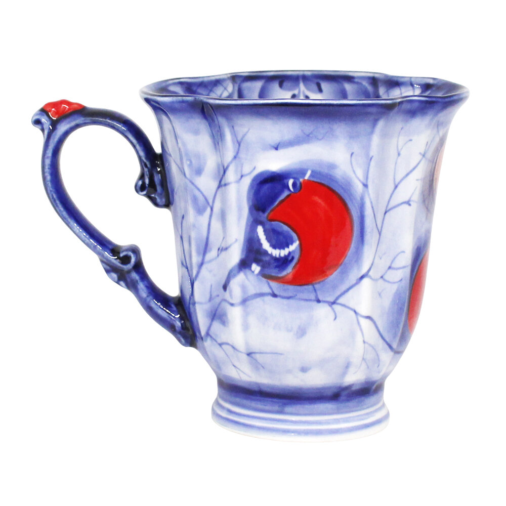 Фарфоровая кружка, "Зимнее настроение", Ручная работа, (Гжель снегири)