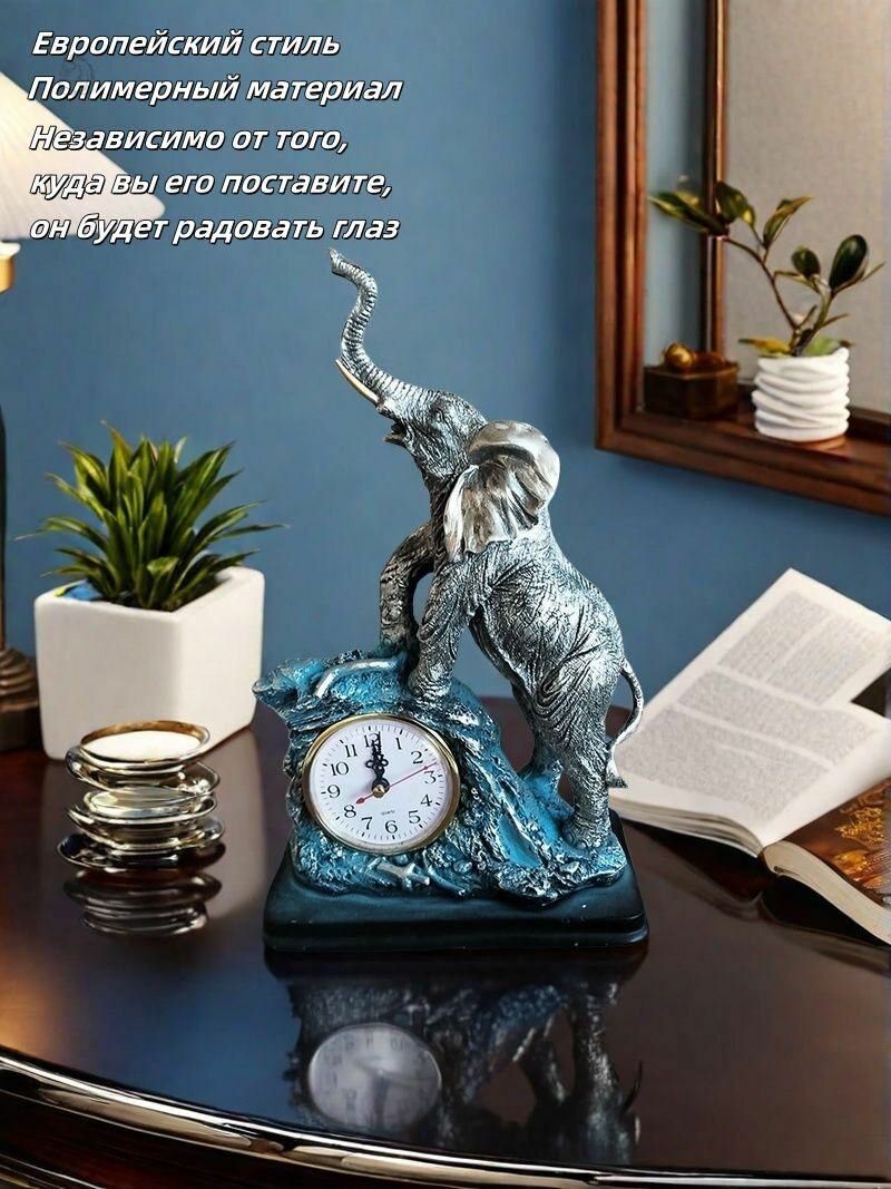 Каминные часы в старинном европейском стиле сине-серебристые, полимерный материал, для гостиной, офиса, домашнего интерьера