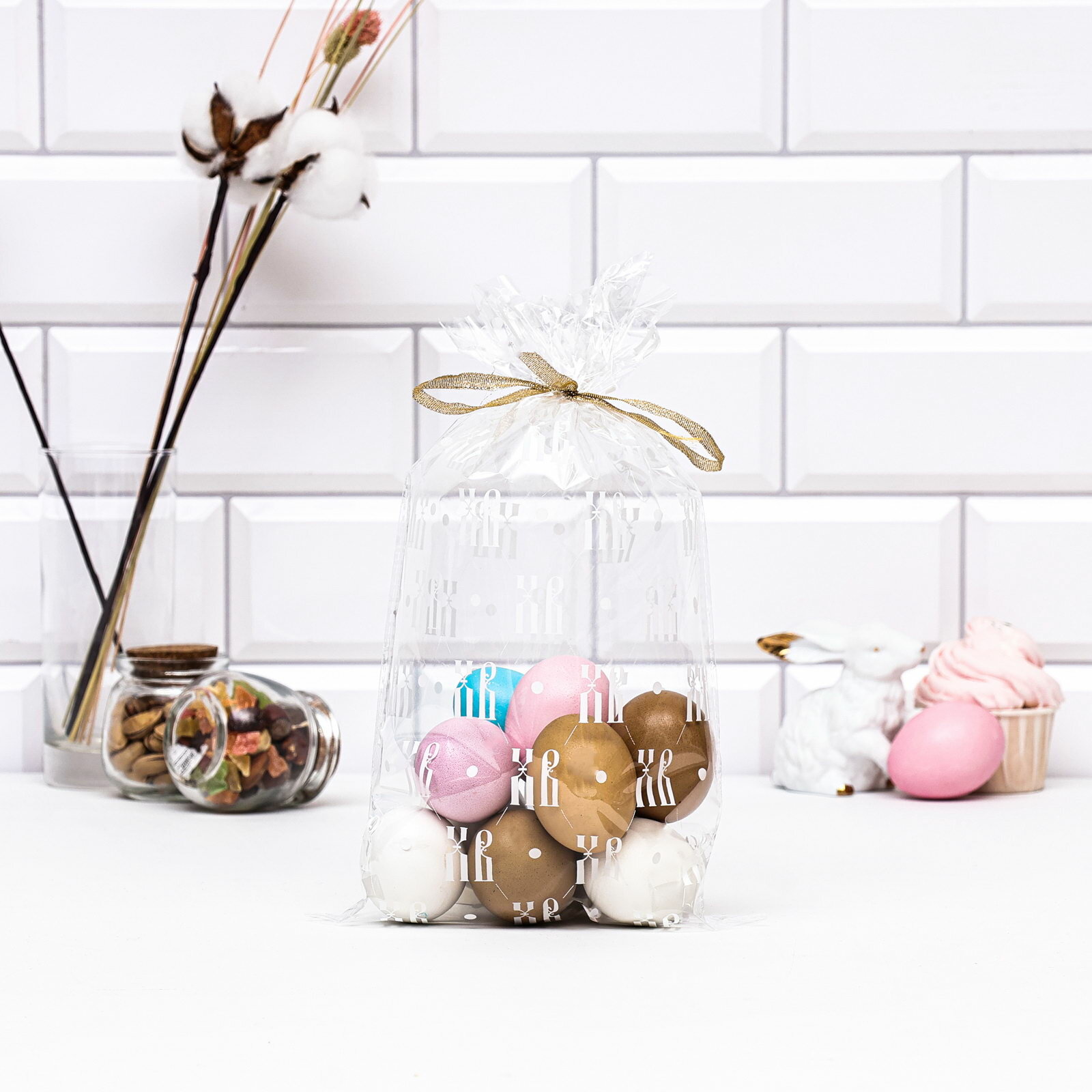 Пакет подарочный "ХВ монограмма", для кулича и яиц, 20x35 см, 25 мкм, 50 шт.