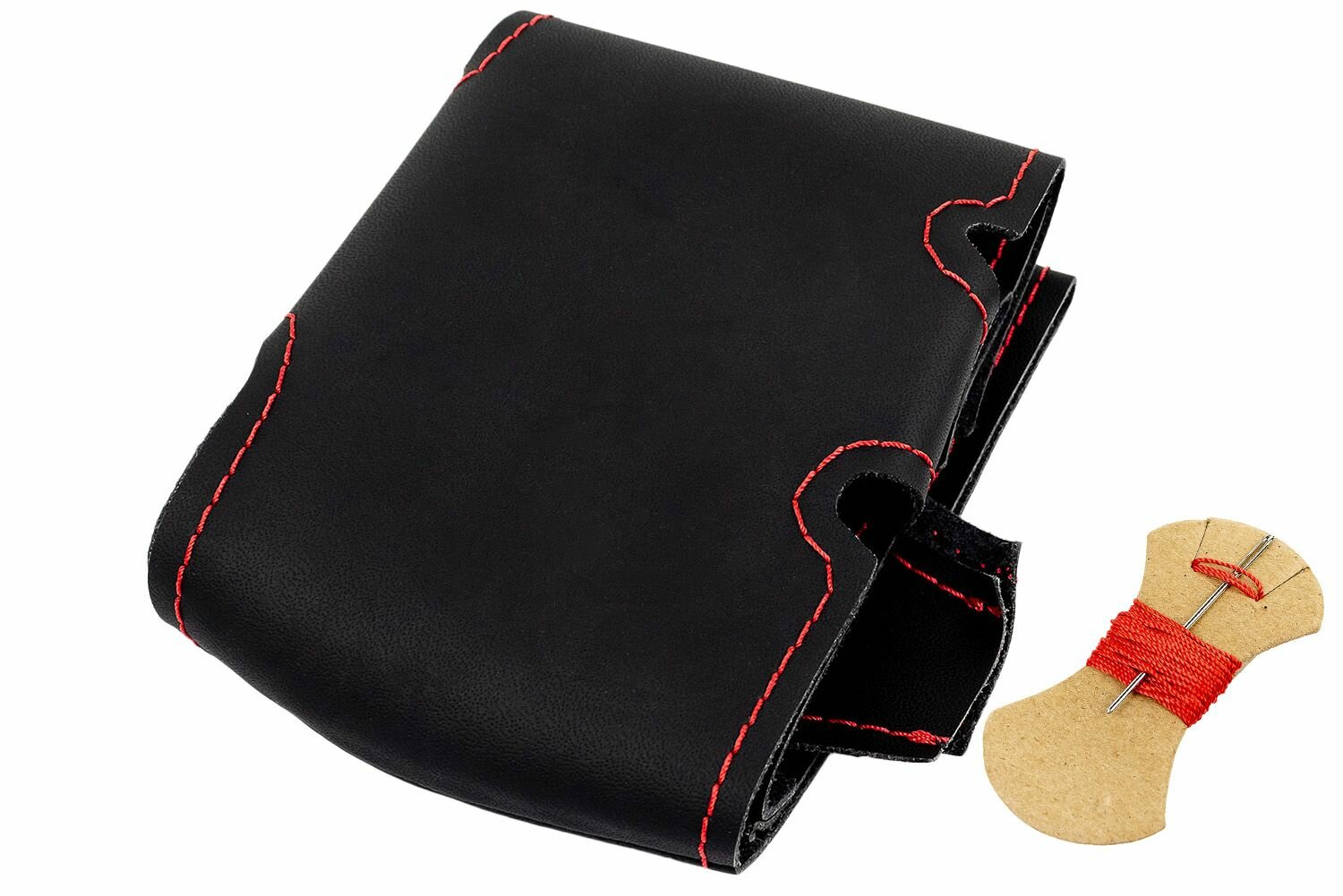 Кожаная оплетка руля Sal-Man анатомической формы с красной строчкой для ВАЗ 2105-2107, Лада 4х4 (Нива)