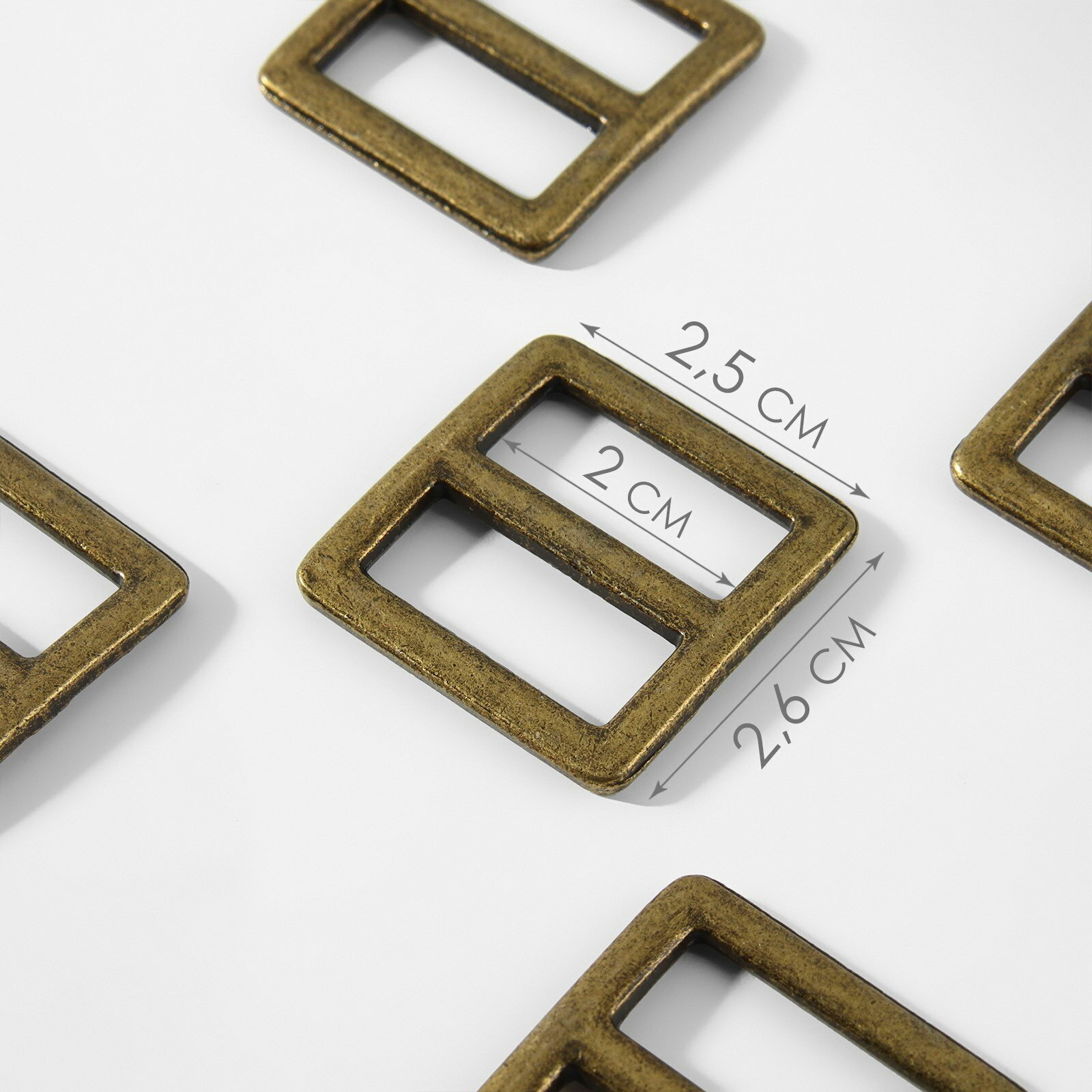 Пряжка регулирующая, двухщелевая, вн. ширина=20 мм, s=2.5 мм, 5 шт, цвет бронзовый