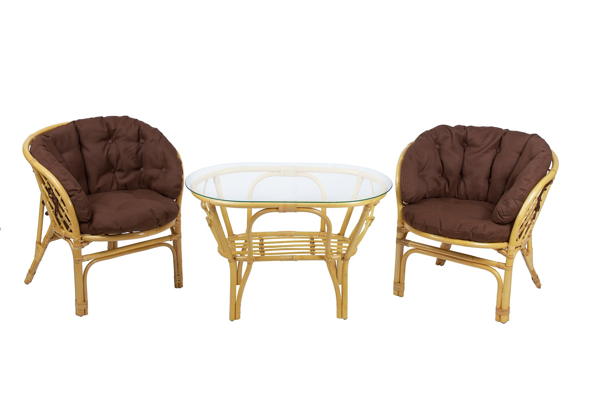 Комплект из натурального ротанга Багама с овальным столом и большими коричневыми подушками, цвет мед