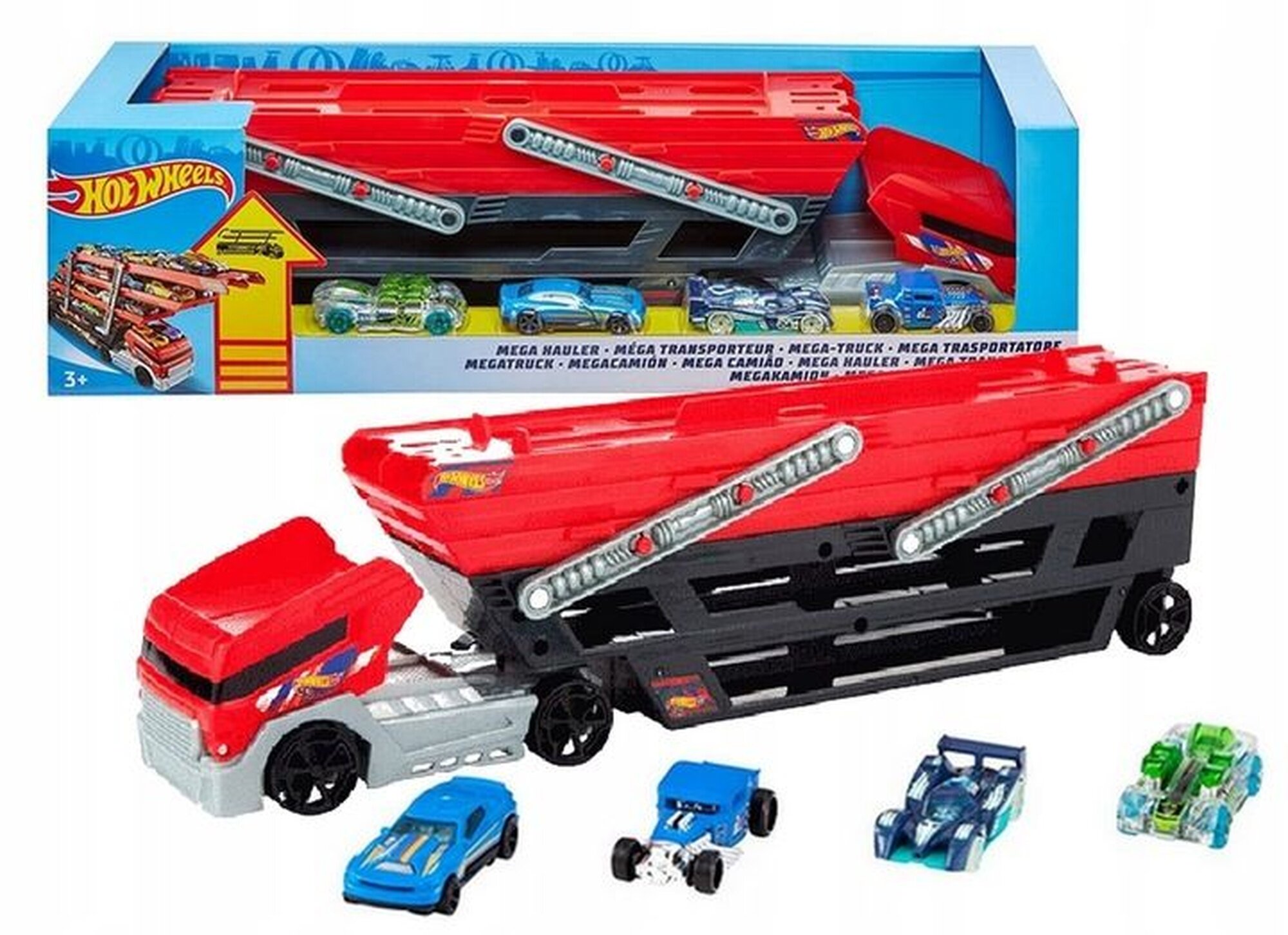 Игрушечный трек Hot Wheels Mega Truck TRANSPORTER - Эвакуатор на 50 машин + 4 авто FPM81