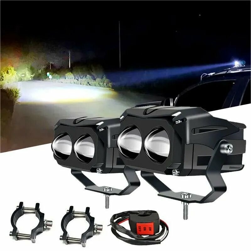 Прожектор автомобильный, 2 шт, арт. Автомобильный светодиодный прожектор + зажим для труб белый/желтый S5 рабочий противотуманный фонарь