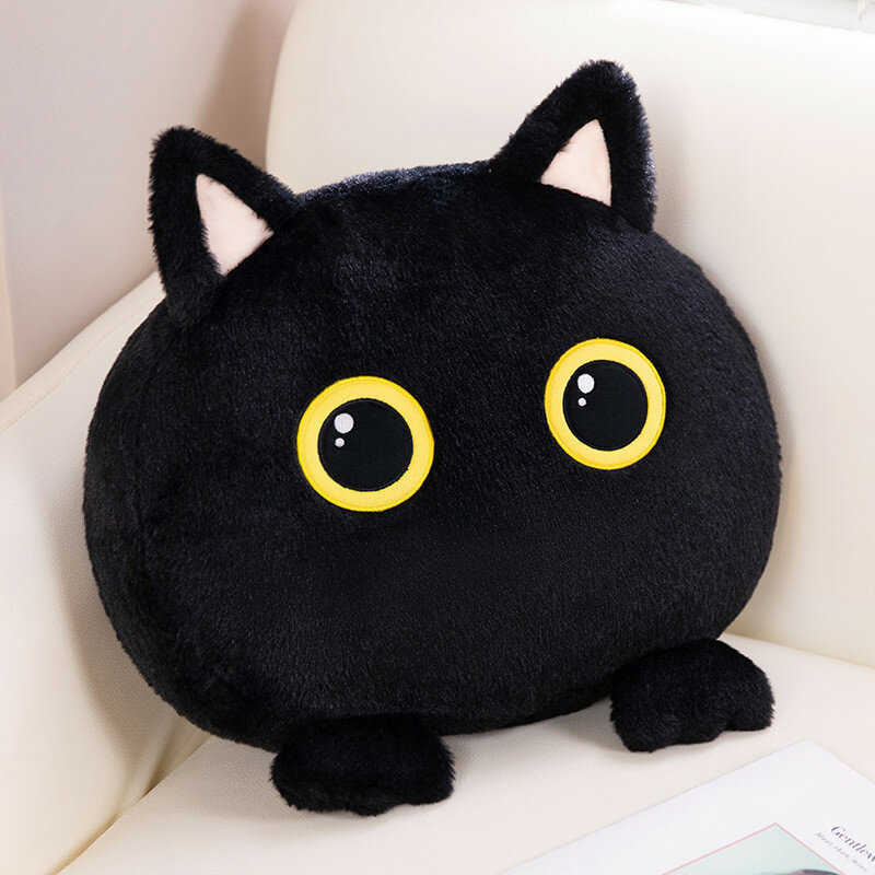 Black cat plush cushion with embroidery for living room car seat decor