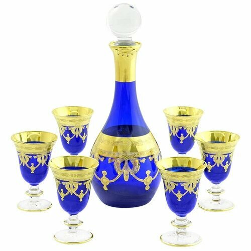 DINASTIA BLU Графин 1 л. H33 см, хрусталь синий/декор золото 24К