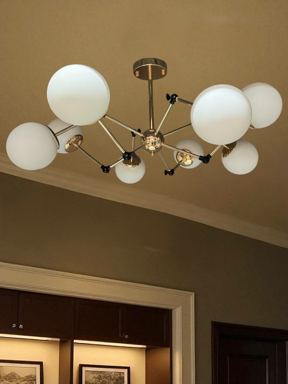 Люстра споты подвесная на потолок шар стекло К0001-8, Е27, LUCETY, площадь освещения 20 кв. м.