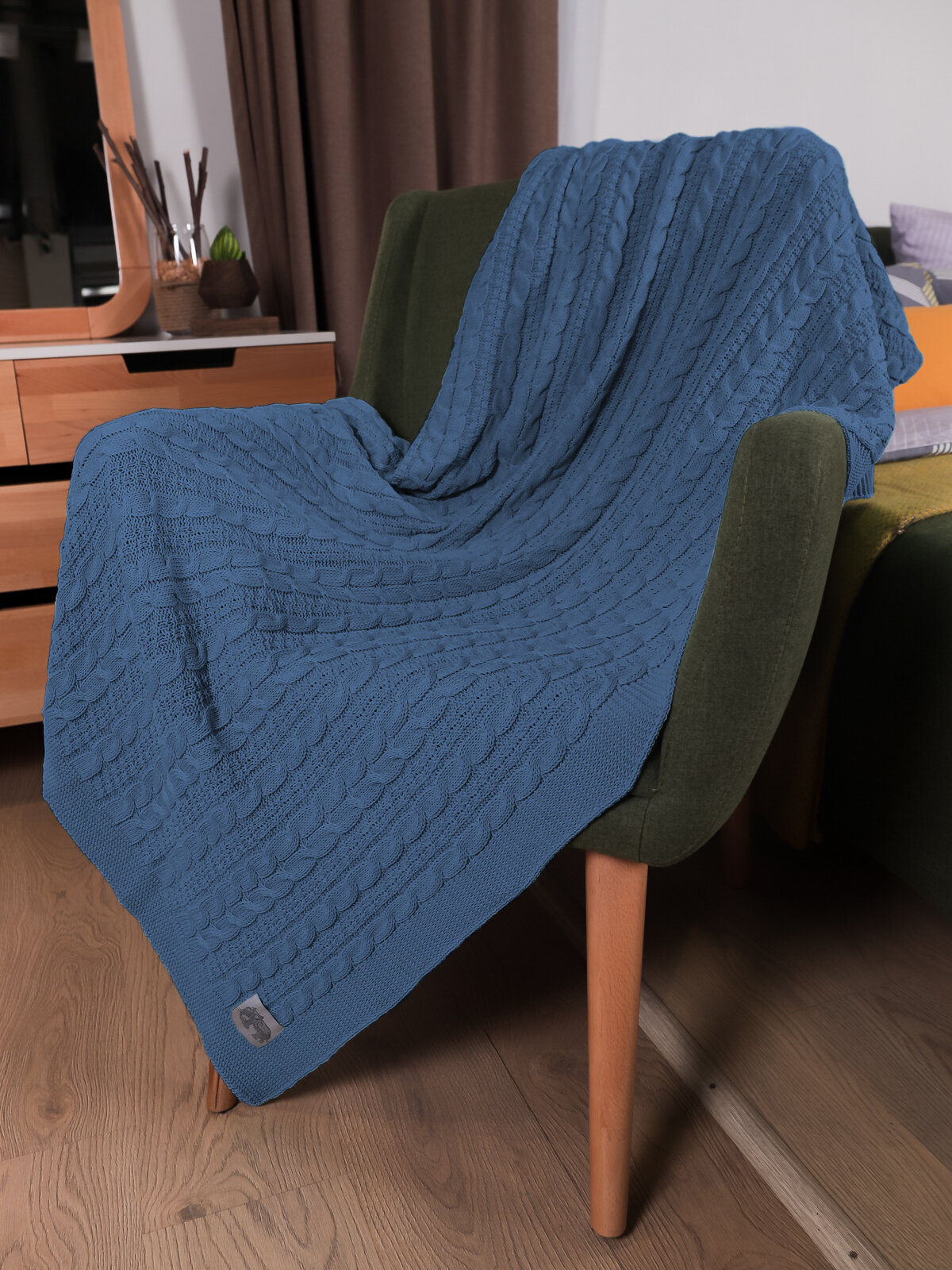 Плед 120х220, вязаный, Warm Whiff, хлопок 100%, покрывало на кровать, на диван, на кресло, в подарочной сумке