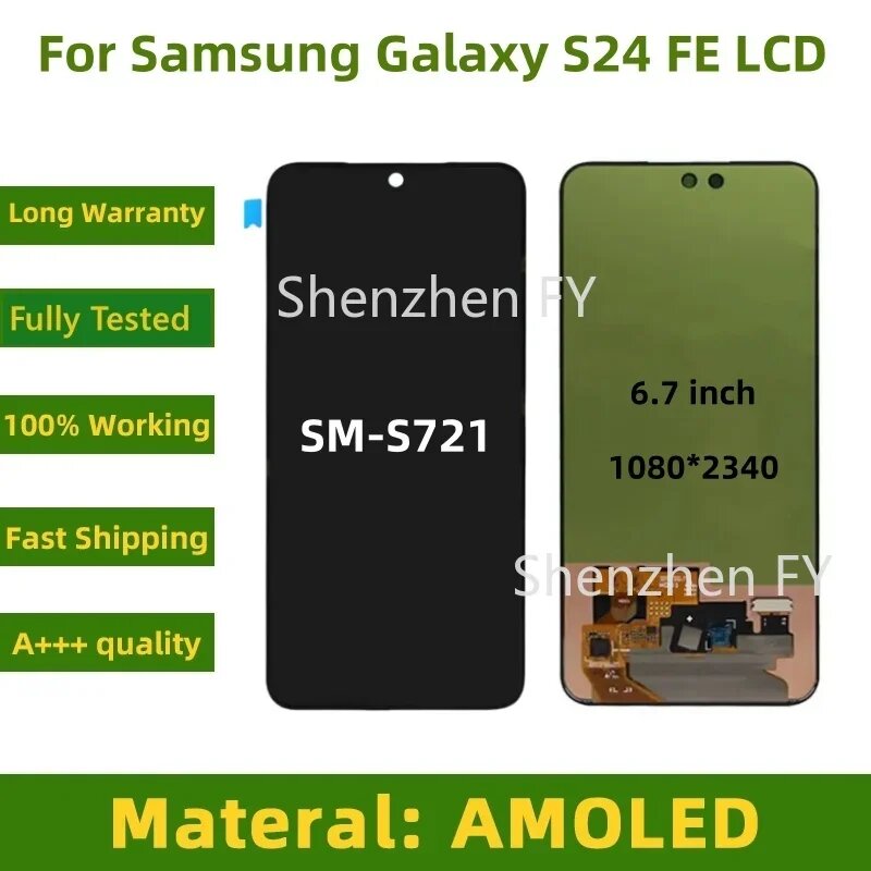 Супер AMOLED дисплей для Samsung Galaxy S24 FE 5G ЖК-дисплей S721B/DS S721U S721W с рамкой, сменный преобразователь сенсорного экрана в сборе S24FE Black Frame