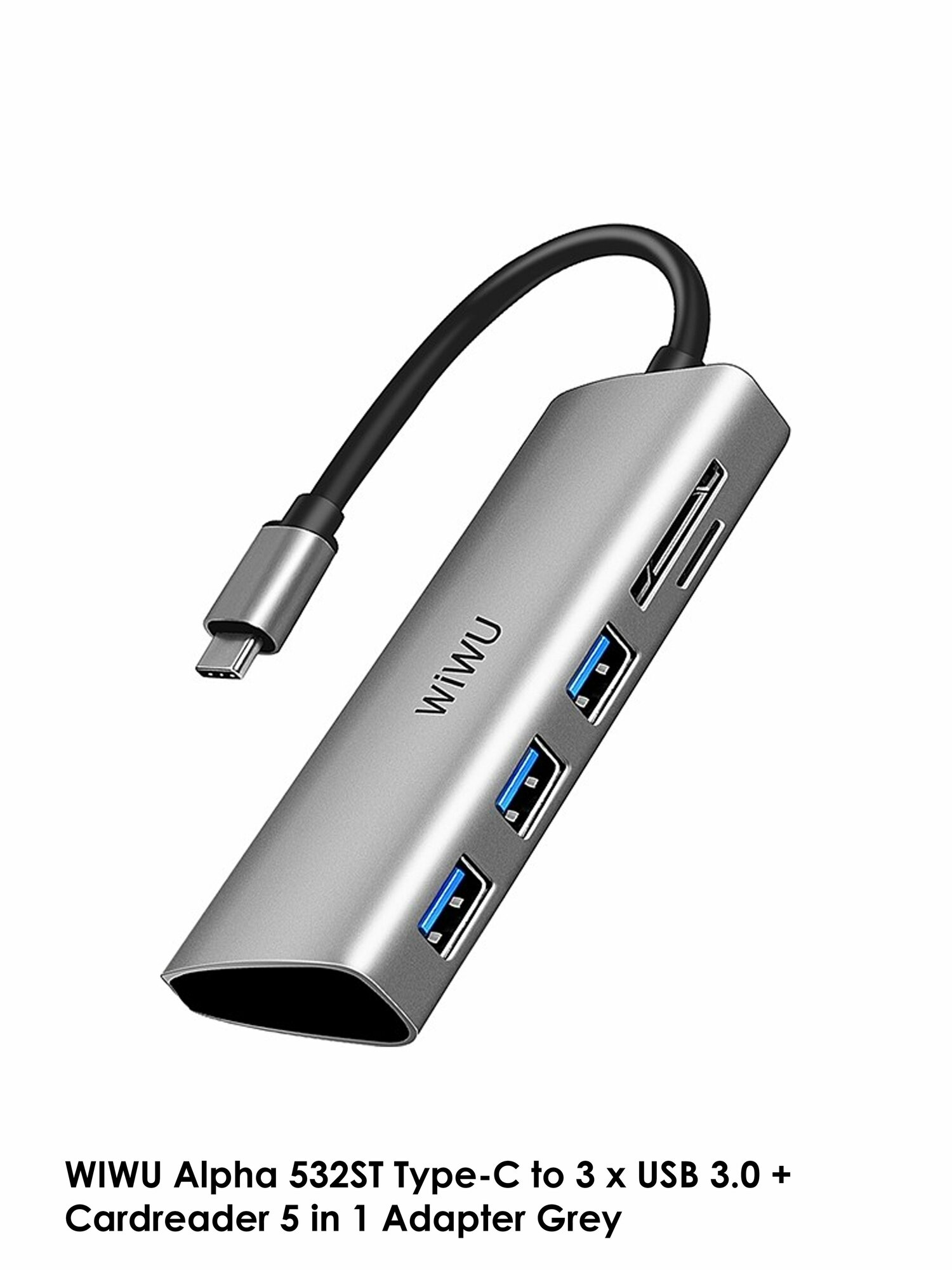 Хаб WiWU Alpha 532ST Type-C to 3 x USB 3.0 + Cardreader 5 in 1 Adapter Grey