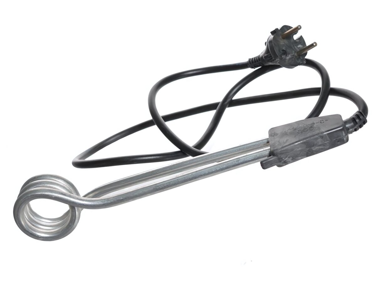 Кипятильник погружной электрический 1200Вт, металл, компактный, цвет серебристый/чёрный