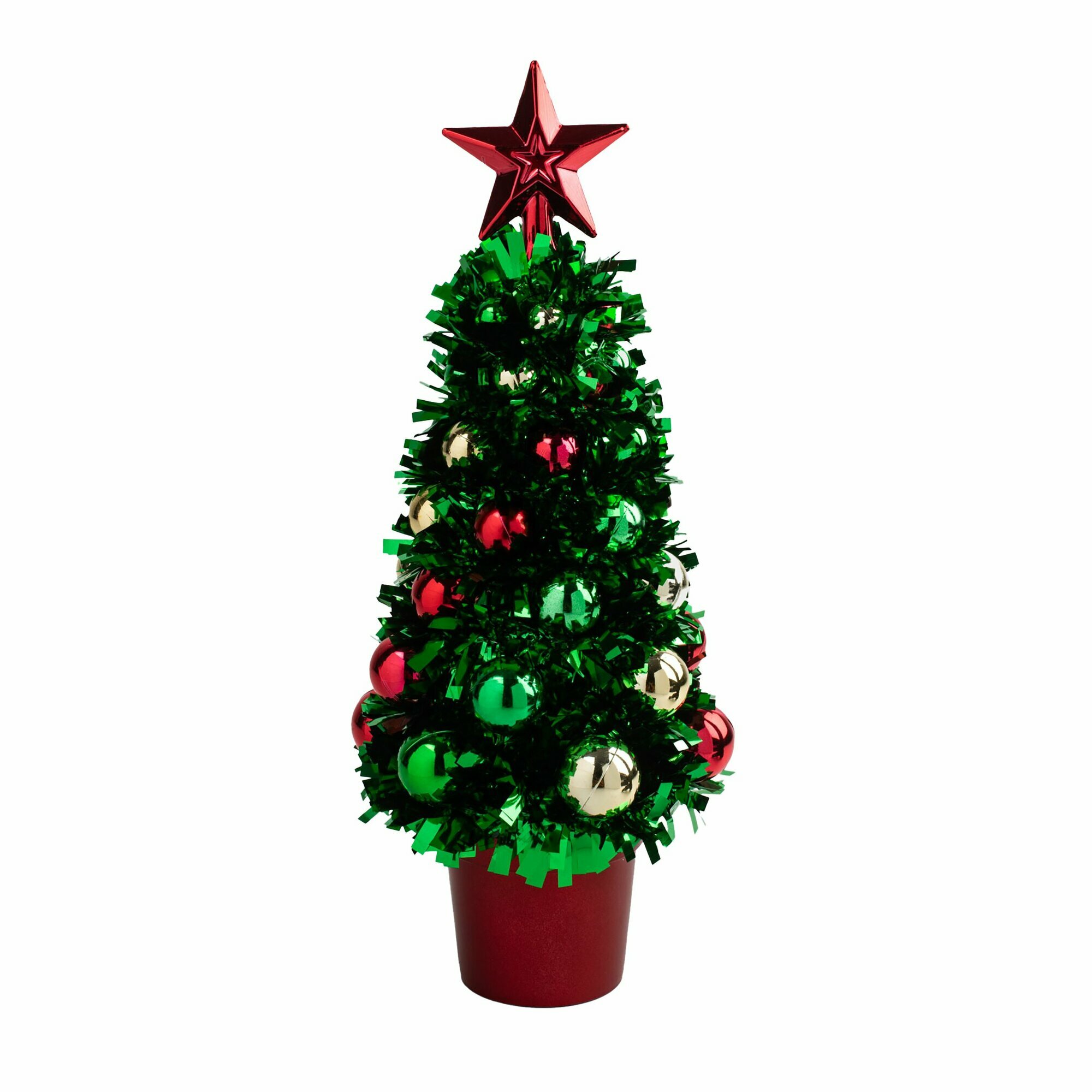 Ель искусственная, 29 см, мишура/пластик, зеленая, Ель с шарами, Tinsel christmas, Kuchenland