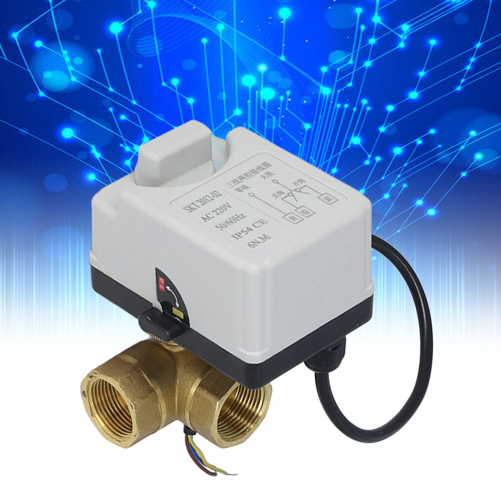 DN20 3-ходовой шаровой кран, латунь, 3 провода, 220 В, внутренняя резьба 3/4 дюйма