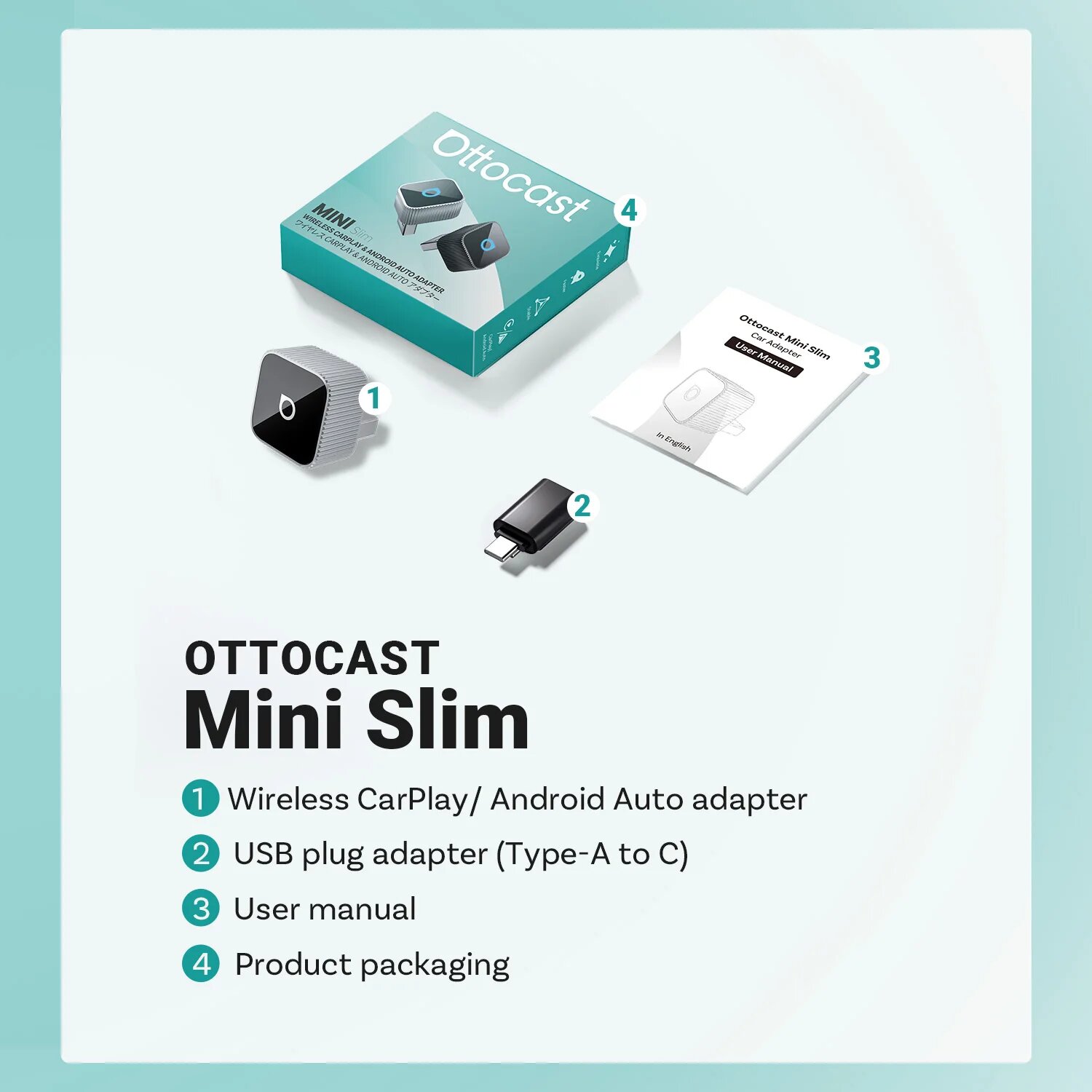 Беспроводной адаптер Ottocast CarPlay Android Auto для VW Toyota Nissan Honda, проводной CarPlay или Android Auto Car B