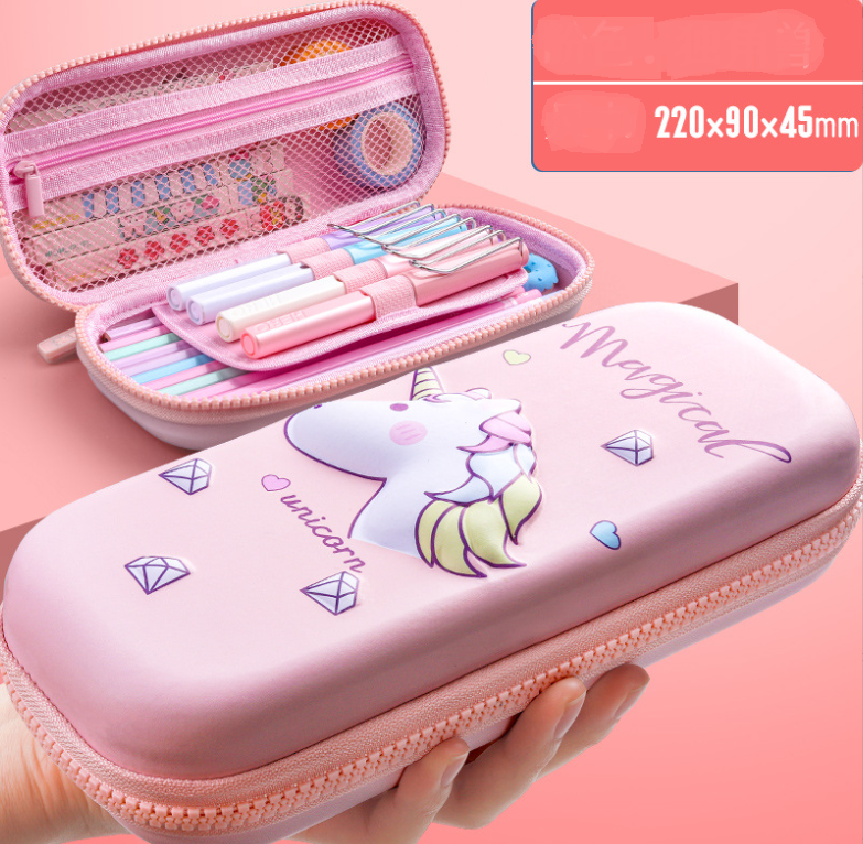 Пенал школьный c 3D рисунком единорог розовый