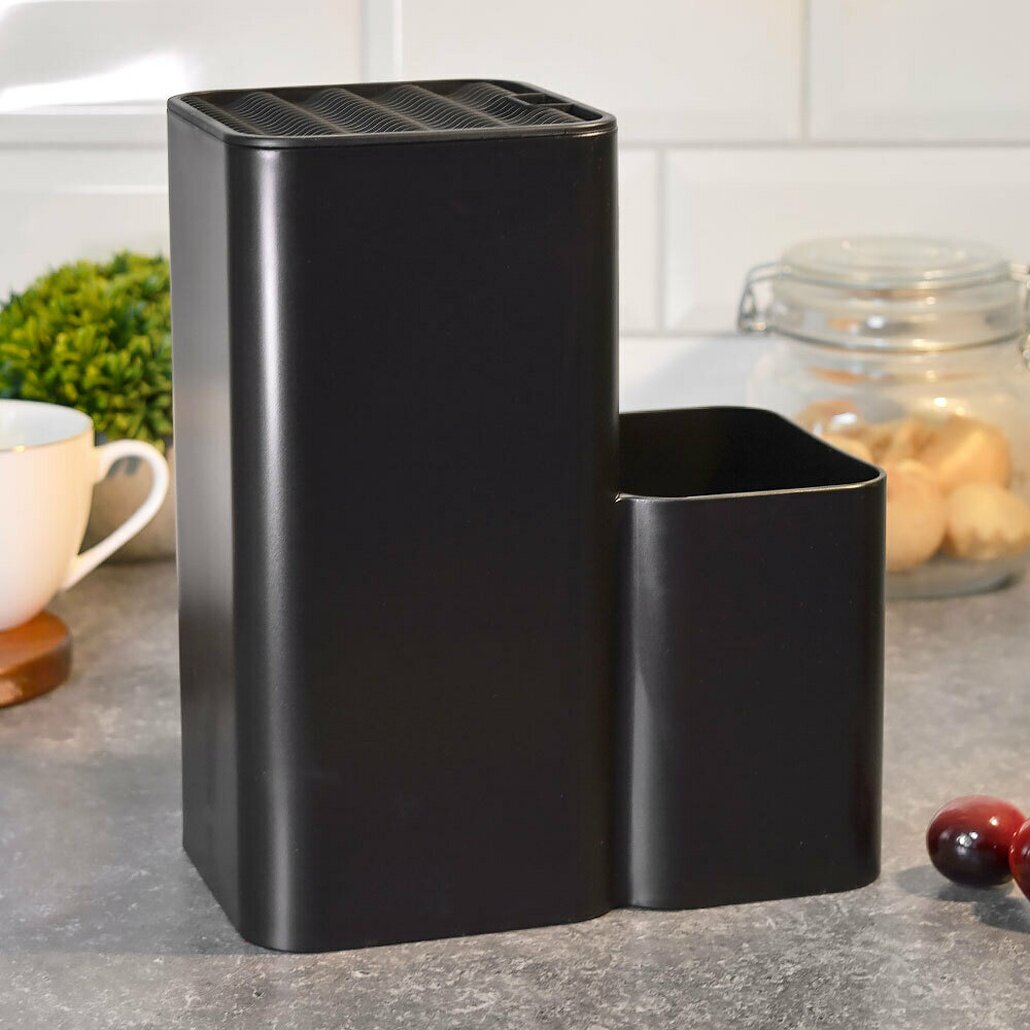 Подставка для ножей и столовых приборов, черный, удобная, пластиковая, 2 отсека