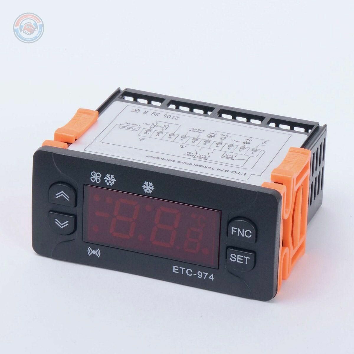 Контроллер ETC-974 12-24V для управления холодильным оборудованием вентилятором и оттайкой универсальный терморегулятор с двумя датчиками температуры