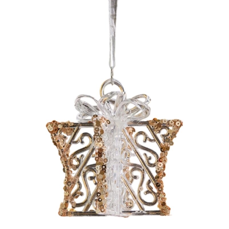 Рождественский прозрачный Акриловый кулон с блестками в виде лося, снежинки, Рождественской елки, Праздничного украшения, Украшения-Подарочная Коробка