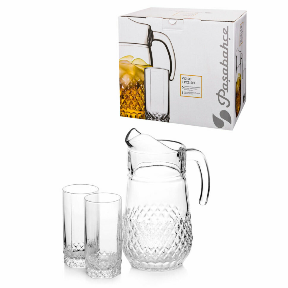 Набор столовый 7 предметов, кувшин 1250 мл + 6 стаканов 275 мл, стекло, PASABAHCE "вальс", фирменная подарочная упаковка, 97675, 605208