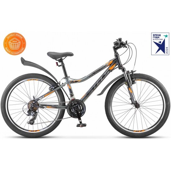 Stels Подростковый велосипед 24" Turbo 410 V Z010 (рама 12) (21-ск.) Черный/серый/оранжевый 2025 (М)