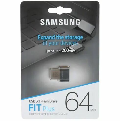 Память USB Flash 64 ГБ Samsung FIT (MUF-64AB/APC) - USB 3.2 Gen1, до 200 Мбайт/сек, мини, пластик