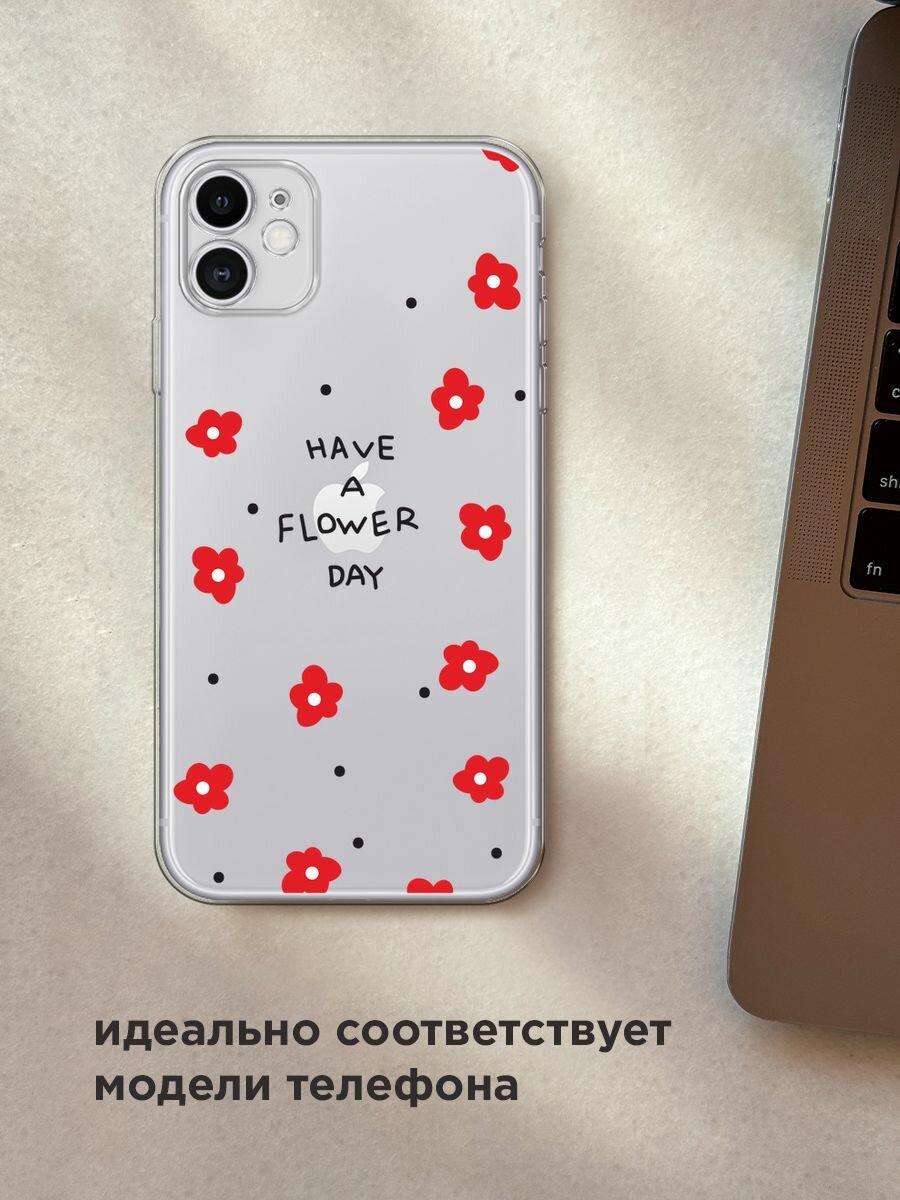 Чехол на Apple iPhone 11 / Айфон 11 с принтом "Have a flower day 2", прозрачный — фото 1