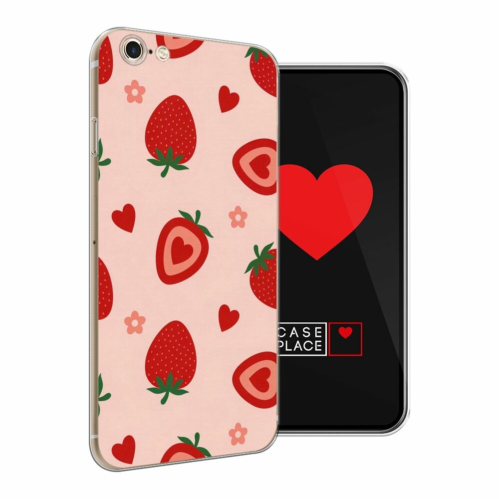 Чехол на Apple iPhone 6 Plus/6S Plus / Айфон 6 Плюс/Айфон 6С Плюс с принтом "Heart strawberries 1 - 14 февраля" — фото 1
