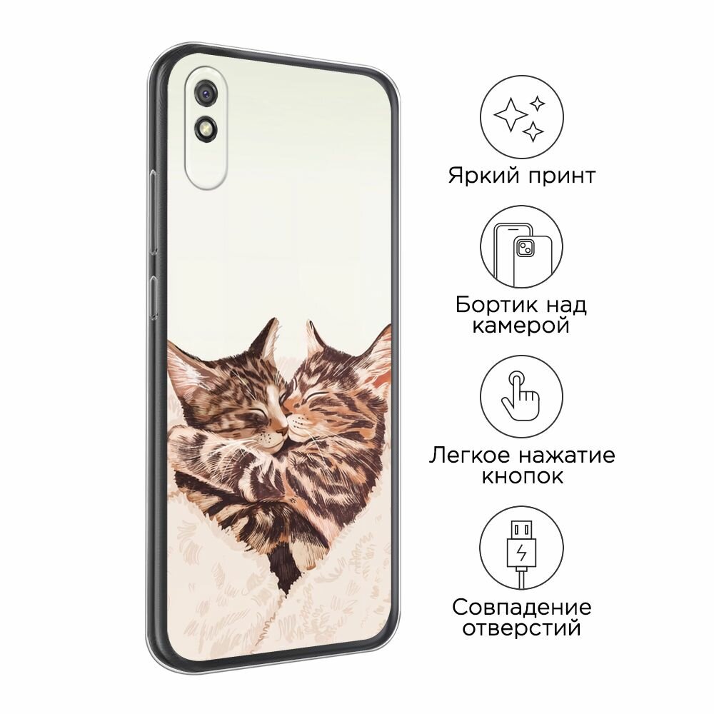 Чехол на Xiaomi Redmi 9A / Сяоми Редми 9А с принтом "Влюбленные котейки - 14 февраля" — фото 1