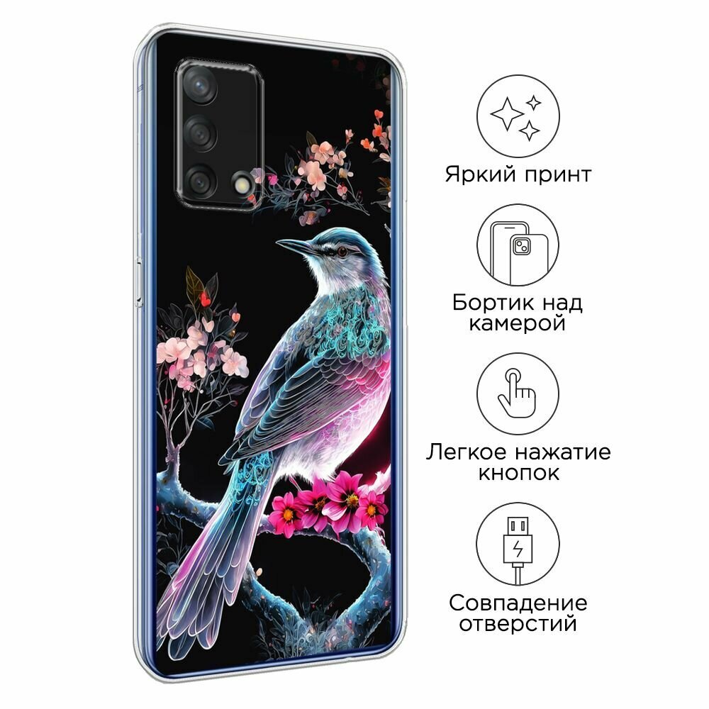 Чехол на Oppo A74 / Оппо A74 с принтом "Птица на цветущем дереве" — фото 1