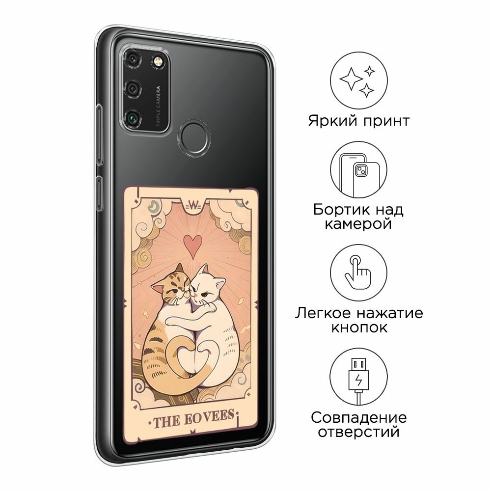 Чехол на Honor 9A / Хонор 9А с принтом "The lovers cats 2 - 14 февраля", прозрачный — фото 1