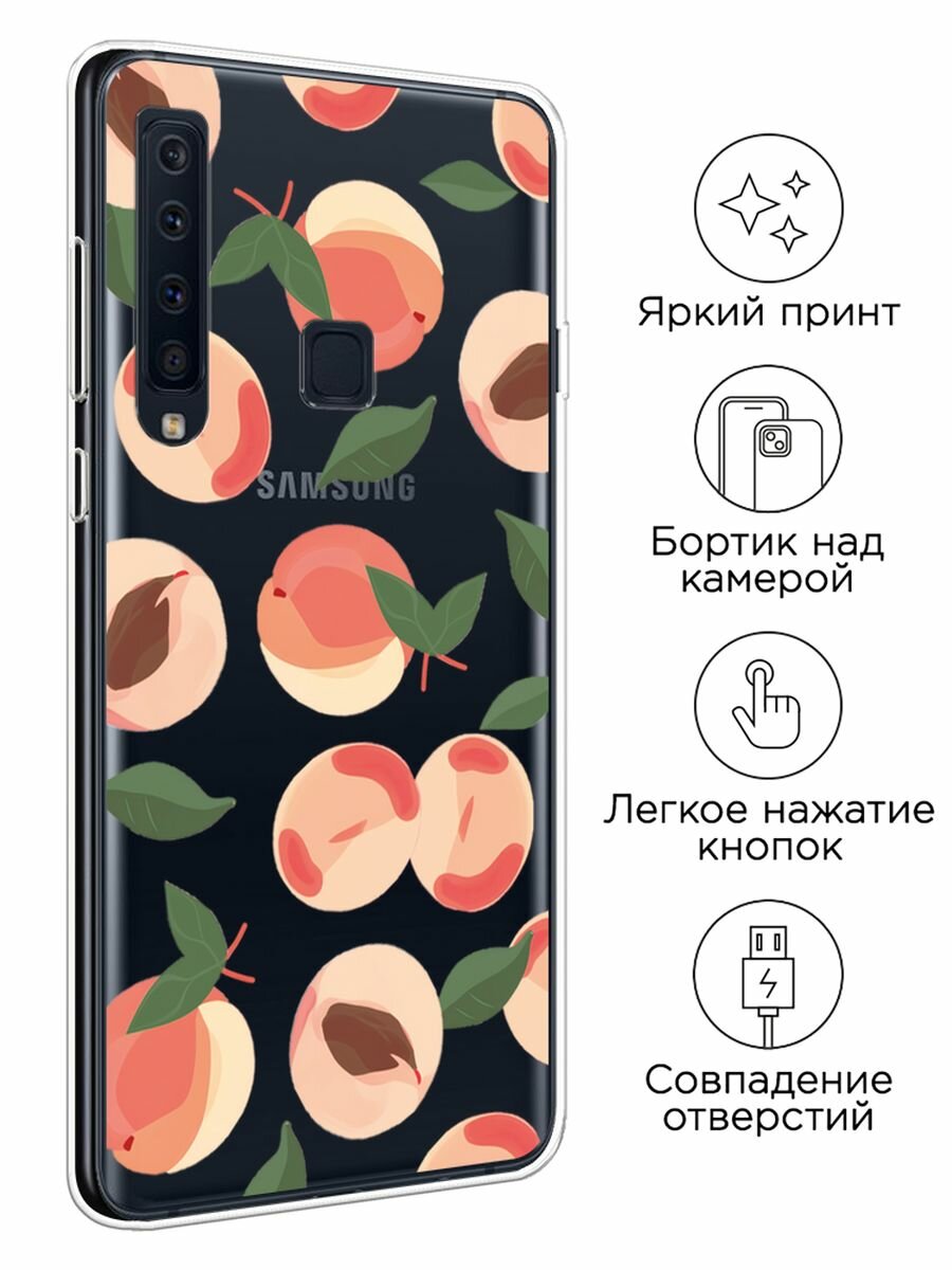 Чехол на Samsung Galaxy A9 2018 / Самсунг Галакси А9 2018 с принтом "Нежные персики паттерн 2", прозрачный — фото 1