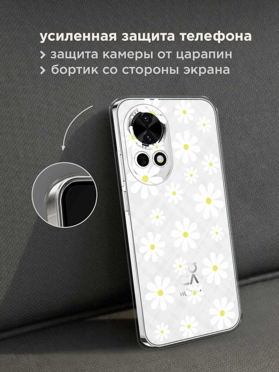 Чехол на Huawei Nova 12/Nova13 / Хуавей Нова 12/Нова 13 с принтом "Большие ромашки", прозрачный — фото 1