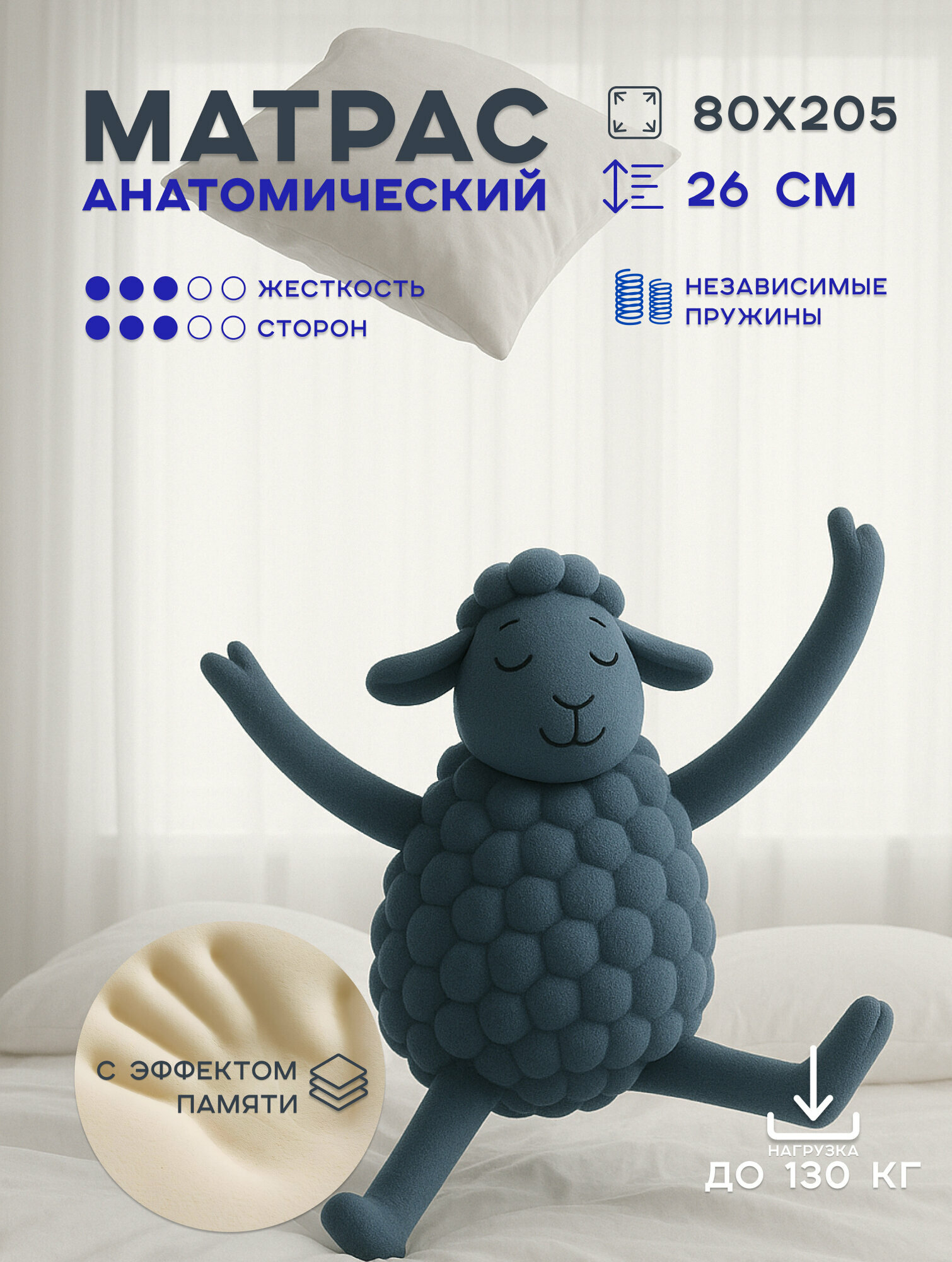 Матрас 80х205 Ортис MEMORY PREMIUM LOF EXTRA, на независимых пружинах, эффект памяти