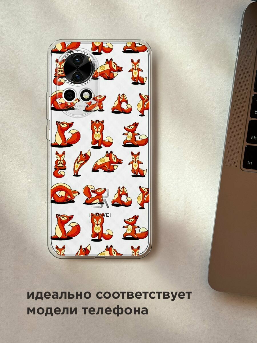 Чехол на Huawei Nova 12/Nova13 / Хуавей Нова 12/Нова 13 с принтом "Йога для лисы", прозрачный — фото 1