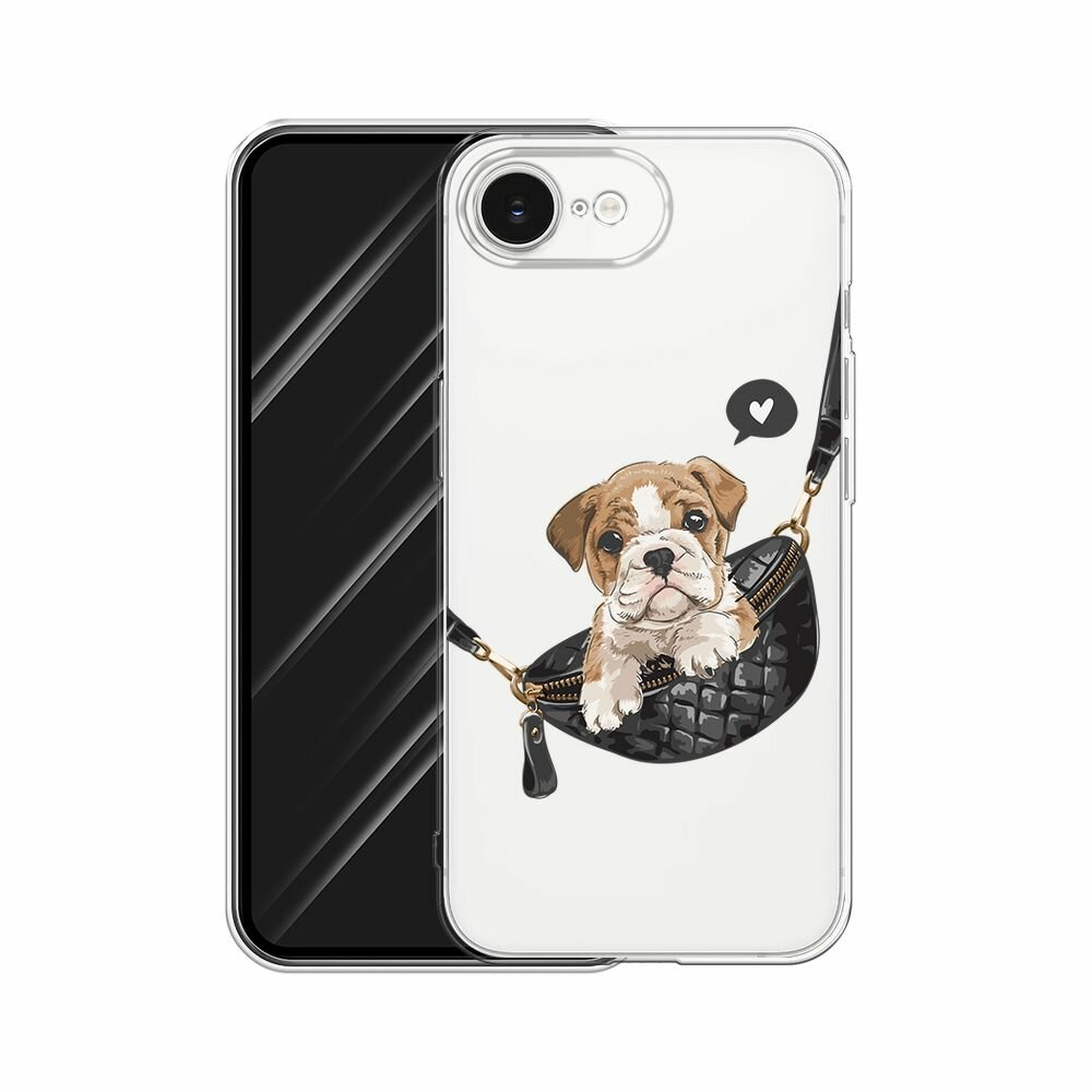 Чехол на Apple iPhone 16e/17e / Айфон 16е/17e с принтом Dog in the bag, прозрачный — фото 1