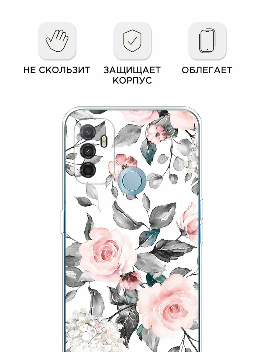 Силиконовый чехол на Oppo A53 / Оппо А53 с принтом "Розы на белом" — фото 1