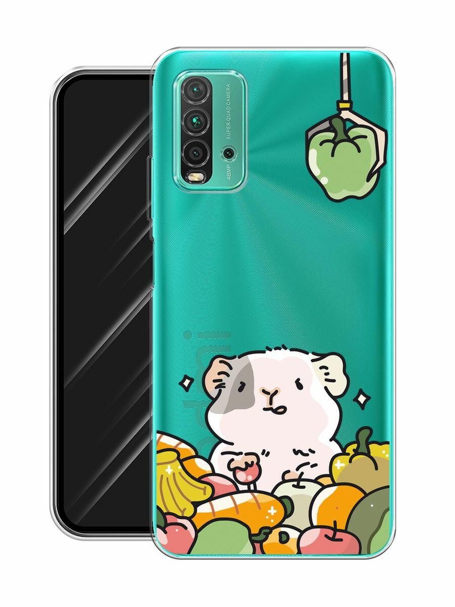 Чехол на Xiaomi Redmi 9T / Сяоми Редми 9Т с принтом "Пирующая морская свинка", прозрачный — фото 1